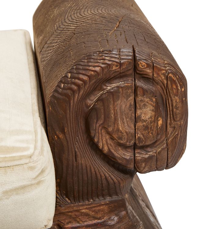 Vintage Tiki-Chic Carved Bench with Chenille Cushion by Witco ...