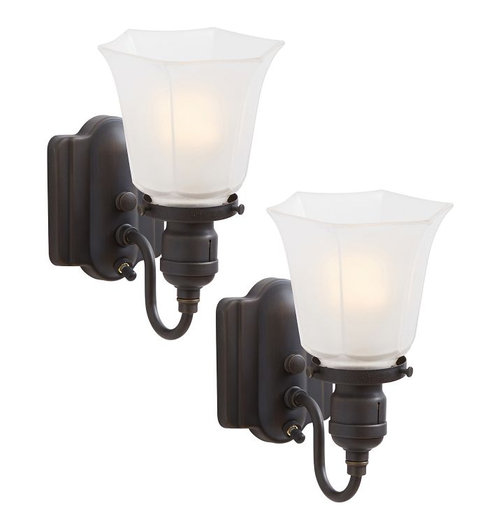 Pair of Sconces with Hexagonal Camphor Glass Shades | Rejuvenation