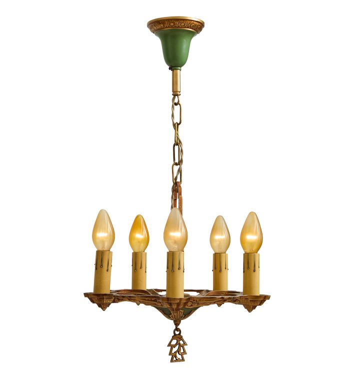 Vintage 5-Light Candle Chandelier with Polychrome Highlights | Rejuvenation
