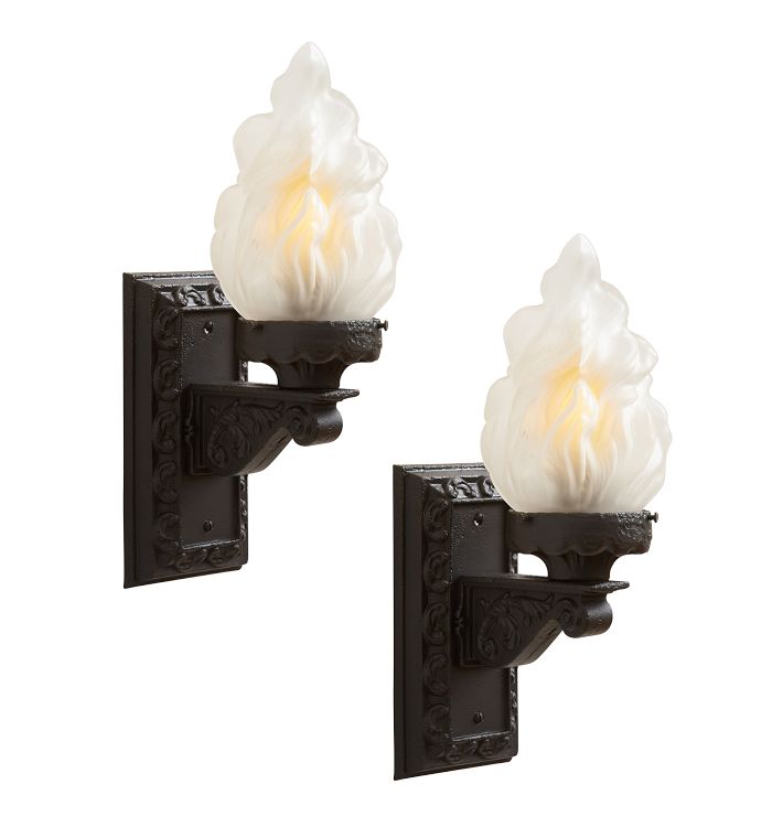 Pair of Antique Classical Revival Sconce with Frosted Flame Shade ...