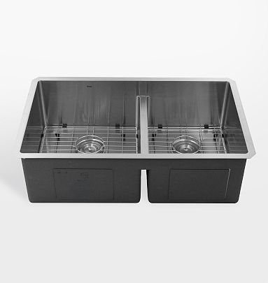 Holt Stainless Steel Double Offset Kitchen Sink | Rejuvenation