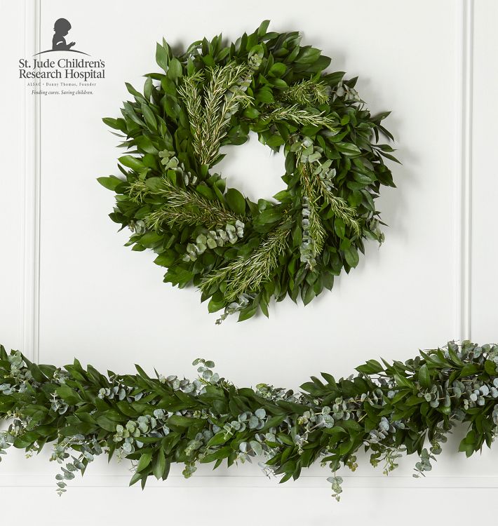 Live Ruscus, Baby Blue Eucalyptus & Rosemary Garland and Wreath ...