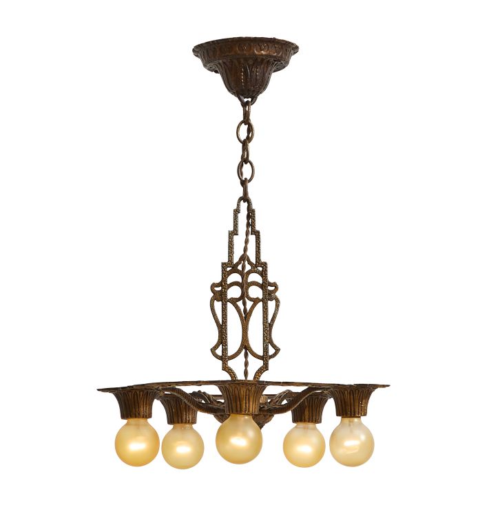 Vintage 5-Light Classical Revival Bare Bulb Chandelier in Polychrome ...