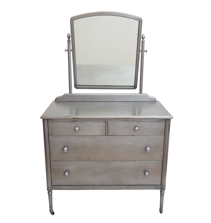 Vintage Simmons Raw Steel Dresser with Mirror