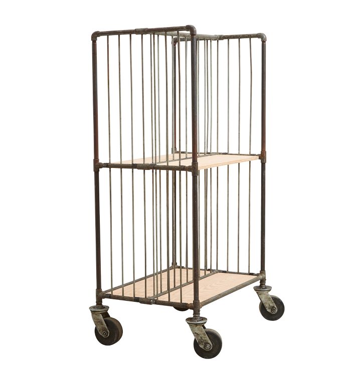 Vintage Industrial Steel Frame Rolling Rack with Plywood Shelving ...