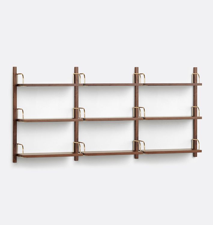 Hart Modular Walnut 3-Shelf Triple Shelving Unit | Rejuvenation