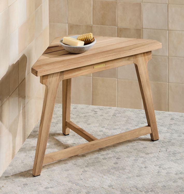 Adela Teak Corner Shower Bench | Rejuvenation